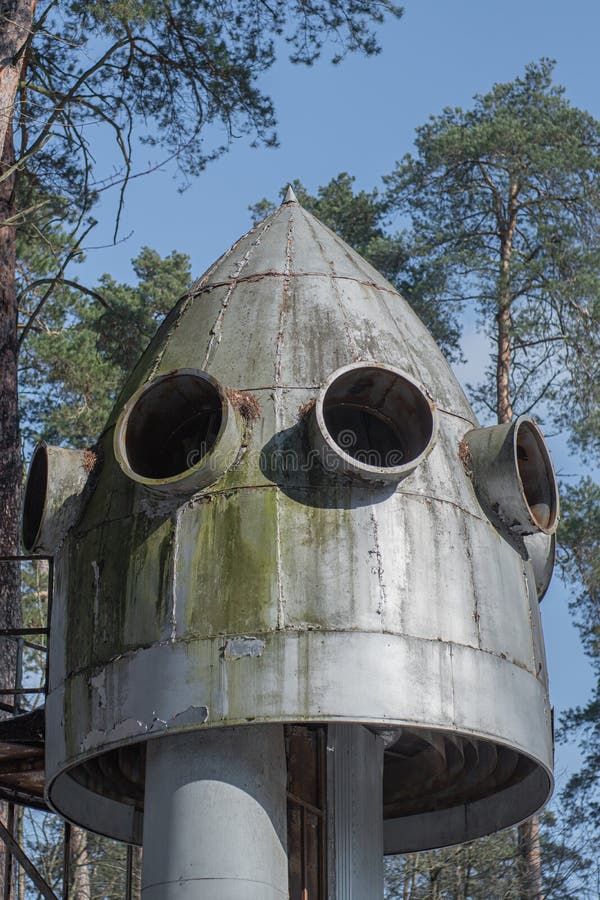 Abandoned Old Metal Rocket Mockup in the Forest. Old Soviet Model of a ...