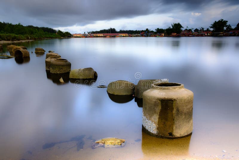 Abandoned Old Pot Made by Stone in Water Stock Photo - Image of ...