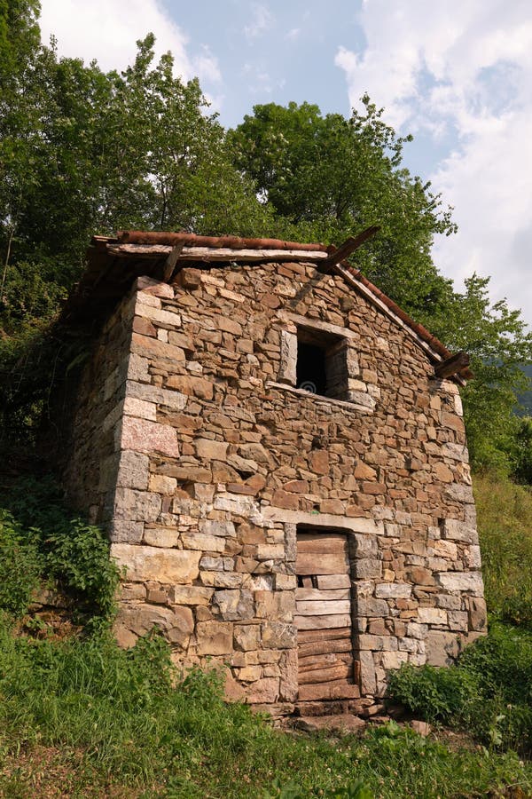 Abandoned Old Rustic Barn with Stone Brick Wall Stock Photo - Image of ...