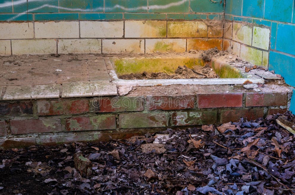 Abandoned Old Shower with Shower Basin, Time for Renovation Stock Photo ...