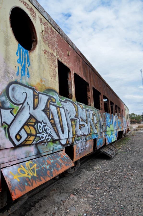 Abandoned Old Train with Rust and Graffitis Editorial Stock Image ...
