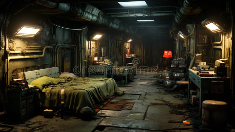 Abandoned Old Underground Bunker Interior Stock Illustration ...