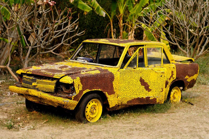 Abandoned old yellow car stock photo. Image of beautiful - 36824072