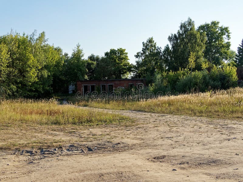 Abandoned One-storey Brick Building Stock Photo - Image of landscape ...
