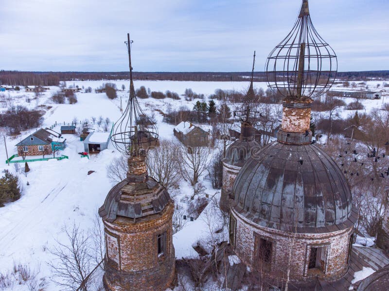 Abandoned Orthodox Church from Above, Top View of Abandoned Church ...