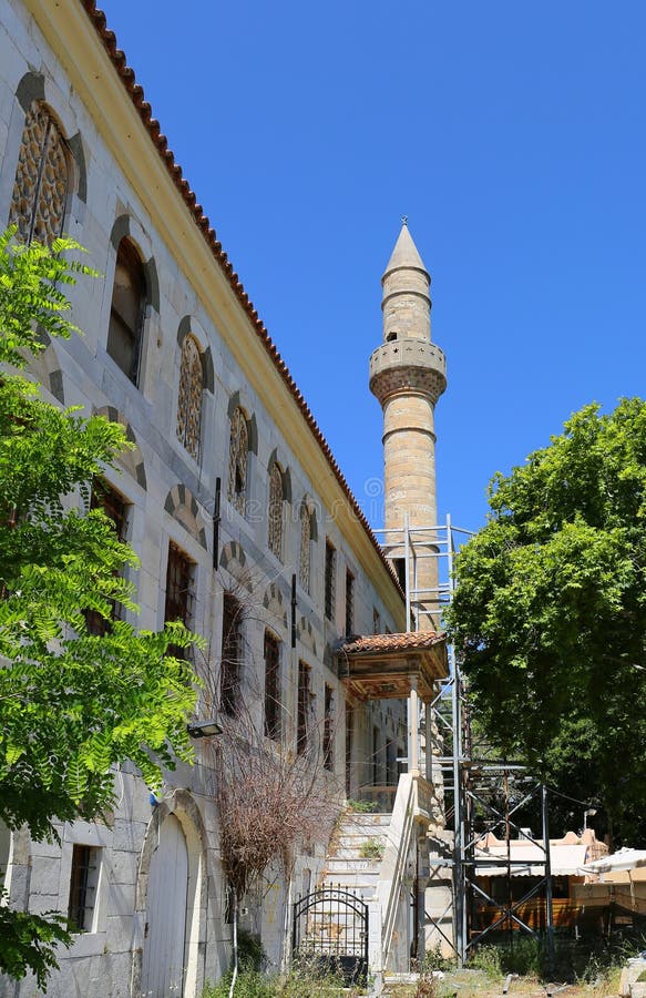Abandoned Ottoman Mosque with Trees and Blue Sky Background in Kos ...