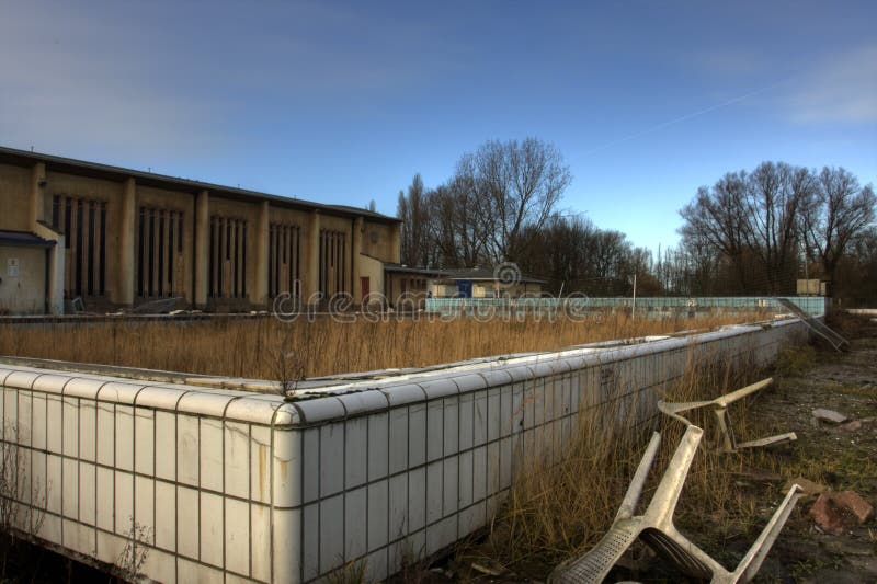 An Abandoned Outdoor Swimming Pool Stock Image - Image of tiles, dirty ...