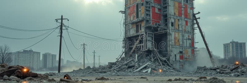 Abandoned Partially Demolished Building Amidst Urban Ruins Stock Photo ...
