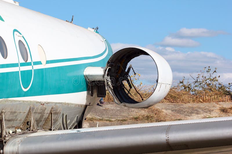 Abandoned Passenger Airplane. Broken Vandalised and Stolen Engine Stock ...