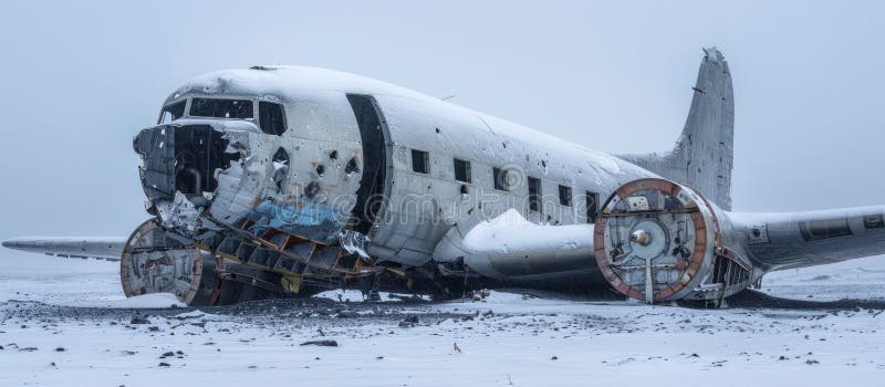 Abandoned Plane in Snow stock photo. Image of stranded - 309543676