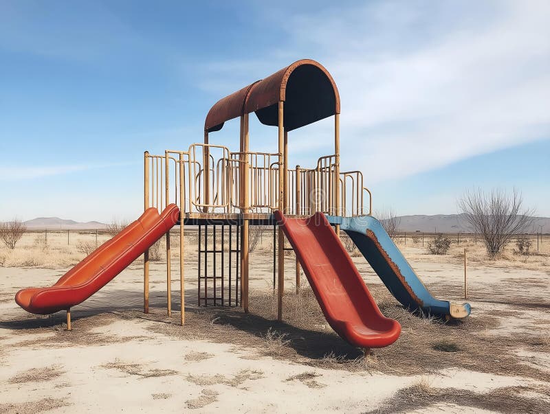 Abandoned Playground, Colorful Slides, Sunny Day, Arid Landscape ...