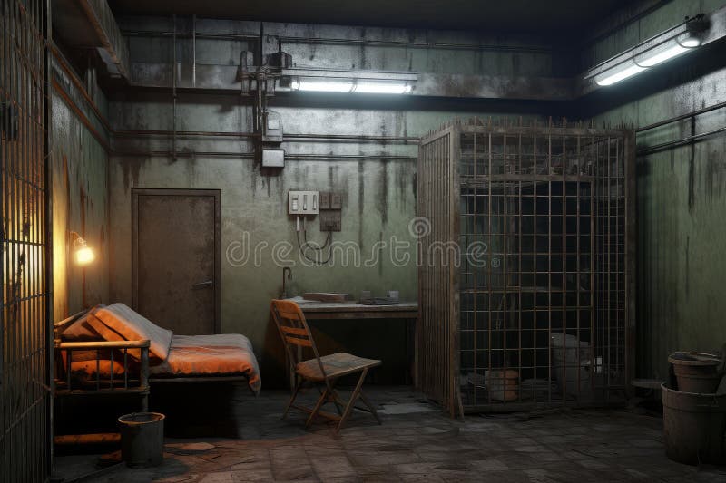 Abandoned Prison Cell Interior at Night Stock Illustration ...