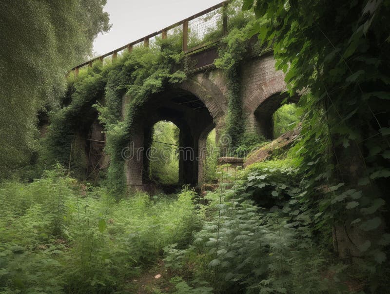 Abandoned Railway Bridge Overgrown with Nature Stock Illustration ... Abandoned Railway Bridge Overgrown with Nature Stock Illustration ...