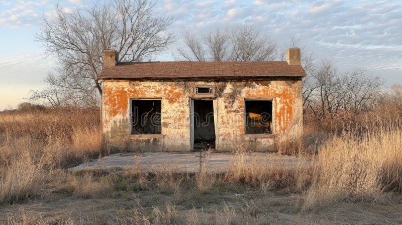 Abandoned Ranch House at Dawn, Dusty Plains Landscape Stock ...
