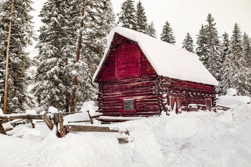 Abandoned Red Barn in Winter Scene Covered in Snow Stock Image - Image ...