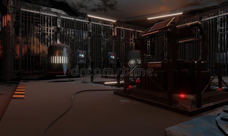 Abandoned Research Room in Dark Scene Stock Illustration - Illustration ...