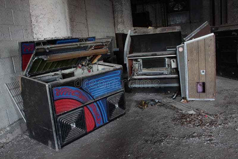 Abandoned Retro Blue and Red Jukeboxes Stock Image - Image of forgotten ...
