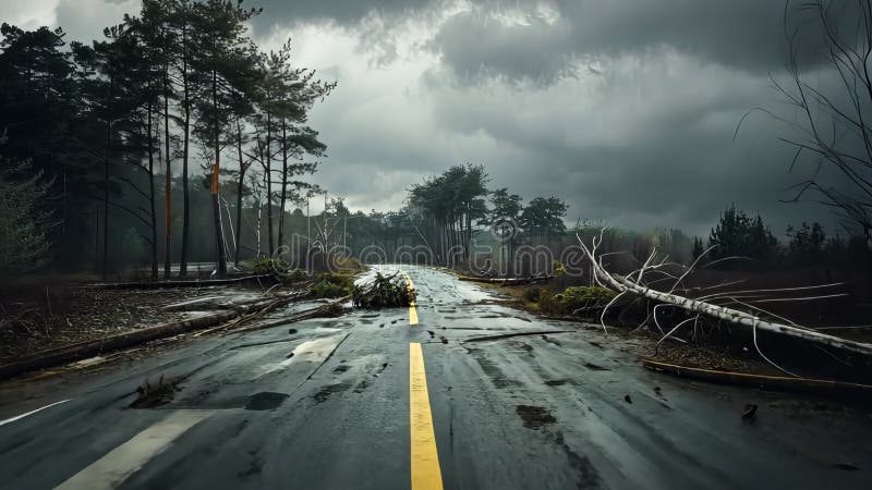Abandoned Road in Forest after Storm, Dramatic Atmosphere. Post ...