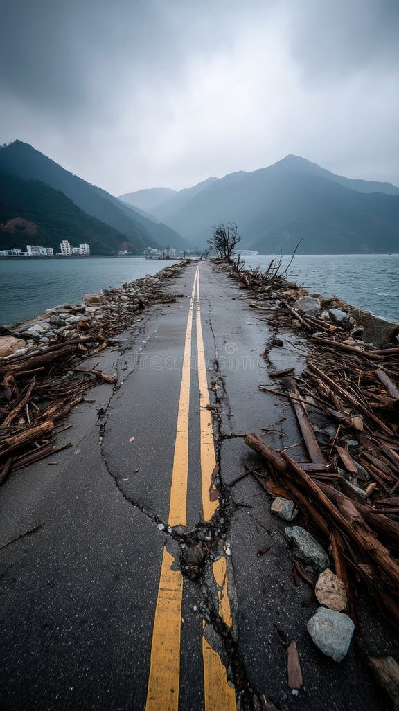 Abandoned Road with Storm Debris after Powerful Typhoon Stock ...
