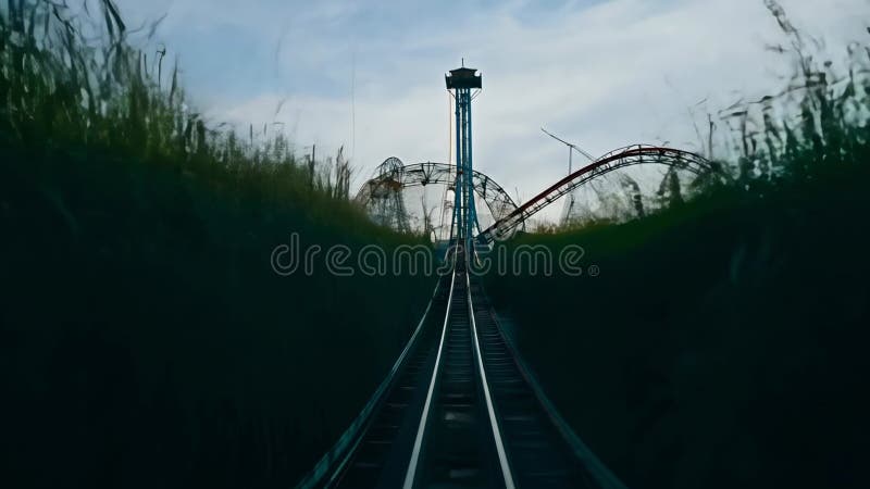 Abandoned Roller Coaster Track Viewed from within the Ride Stock ...