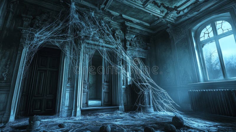 Abandoned Room with Cobwebs and a Glimpse of Nature through a Window ...