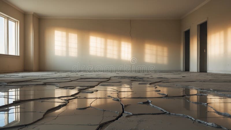 Abandoned Room with Cracked Floorboards and Natural Light. Stock Image ...