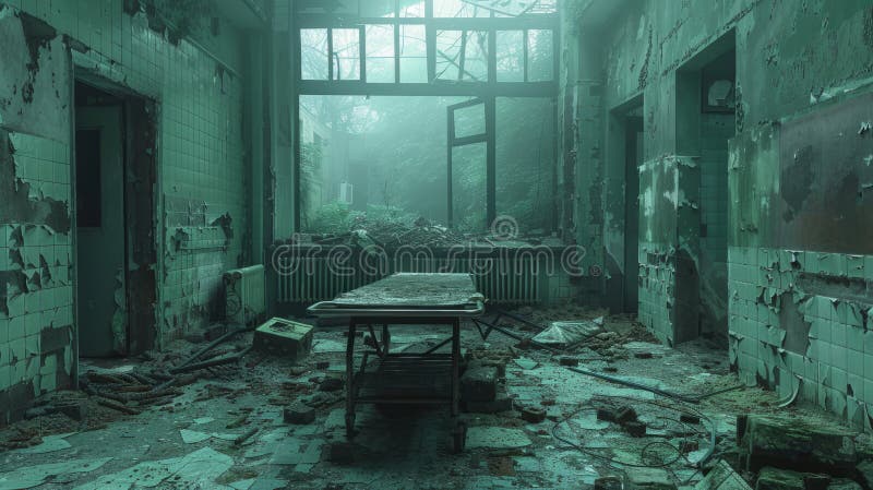 Abandoned Room in an Overgrown Building with a Decaying Table and ...
