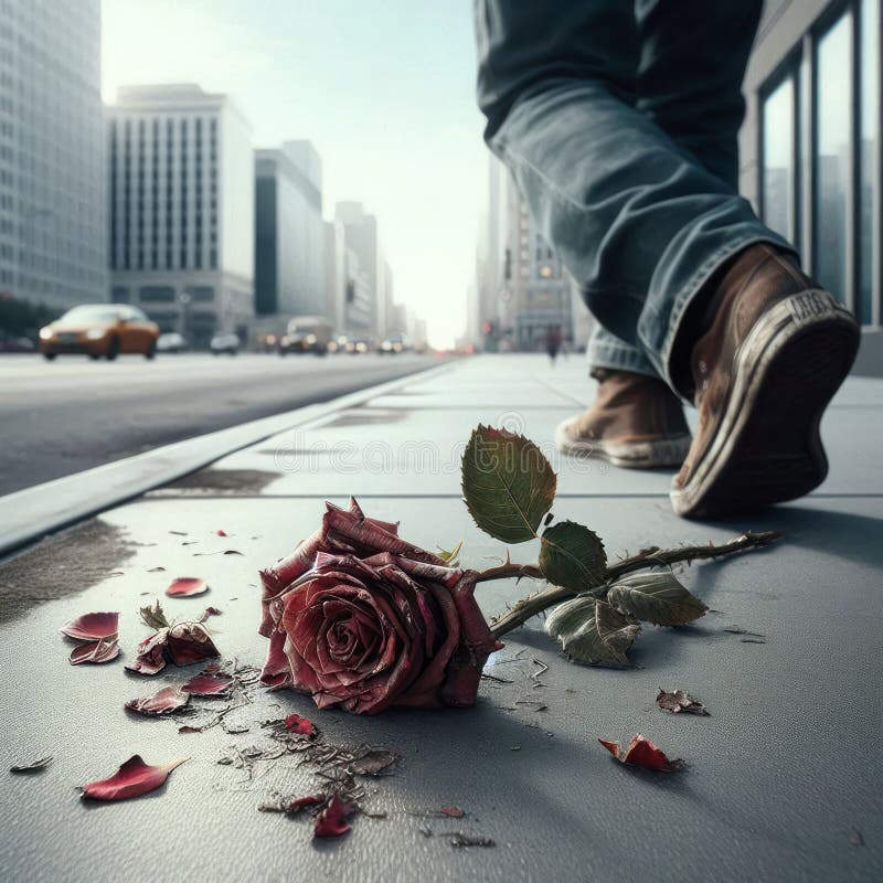 An Abandoned Rose, a Symbol of Lost Love on the Sidewalk. Stock Image ...