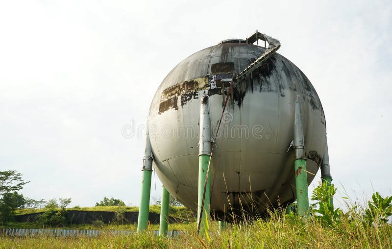 Abandoned Round Shape Industrial Gas Tank Stock Image - Image of ...