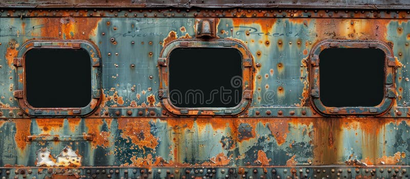 Abandoned Rusted Train Car with Three Windows Stock Image - Image of ...