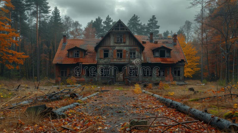 Abandoned Rustic House in Autumn Forest, Eerie Atmosphere. Haunted ...