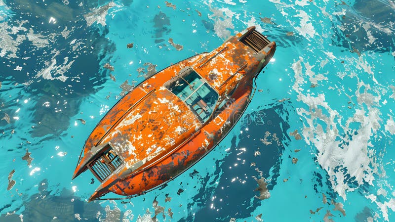 An Abandoned, Rusty Boat Floating on Clear Blue Water Stock ...