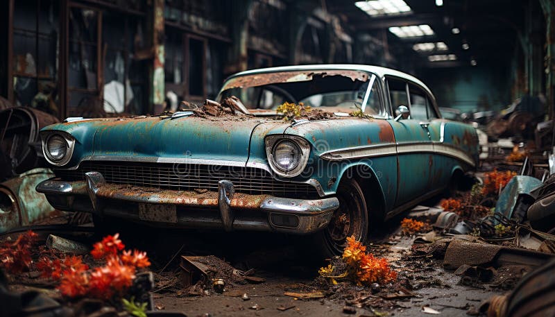 Abandoned Rusty Car, Old Fashioned Vintage Junkyard, Ruined by Time ...