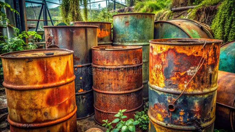 Abandoned Rusty Oil Drums a Visual History of Industrial Waste and Environmental Concerns Stock ...