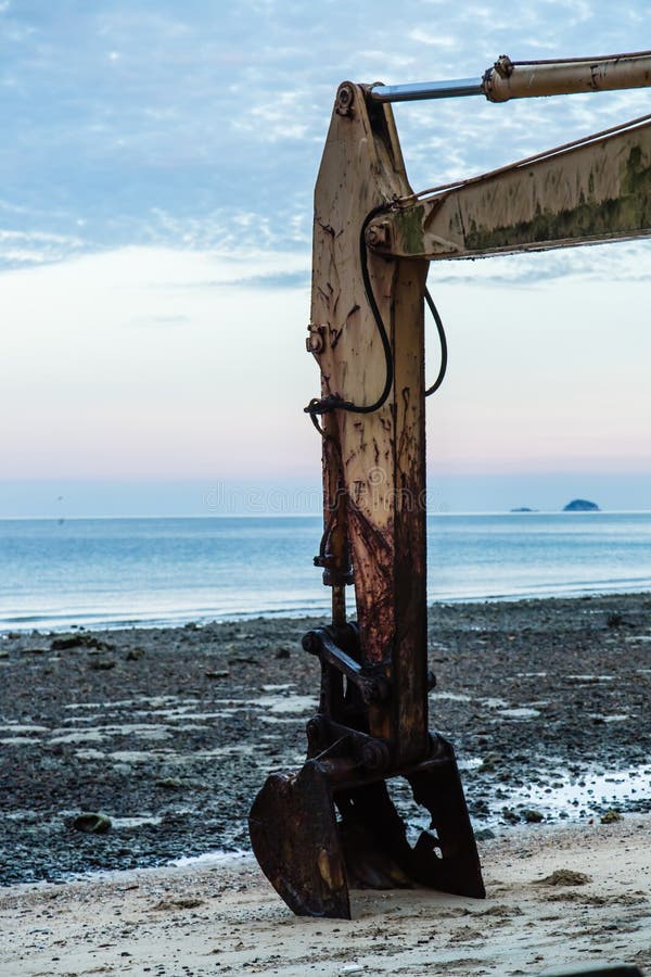 Abandoned Rusty and Old Excavator on the Beach View Stock Photo - Image ...