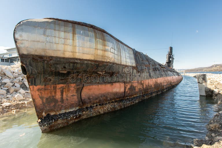 An Abandoned, Rusty Old Soviet Union Submarine in Bulgaria Stock Image ...