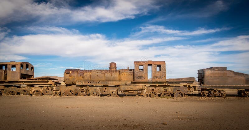 Abandoned Rusty Old Train in Train Cemetery - Uyuni, Bolivia Stock ...