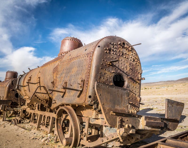 Abandoned Rusty Old Train in Train Cemetery - Uyuni, Bolivia Stock ...