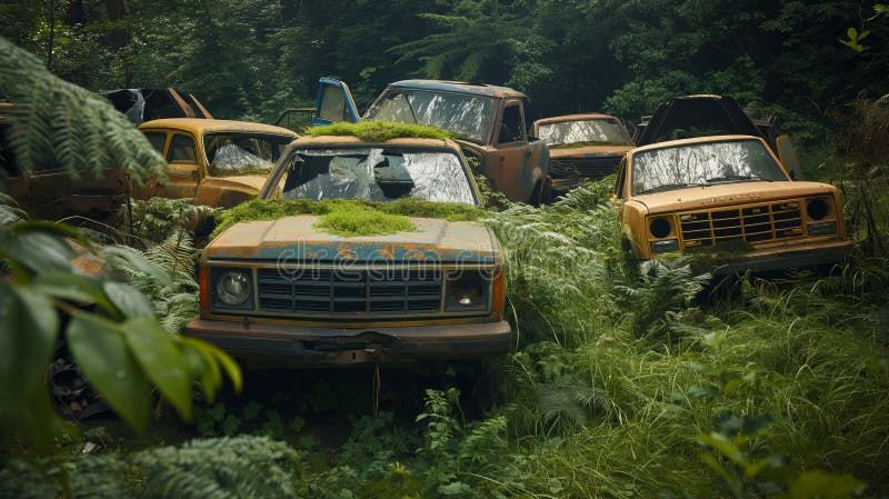 Abandoned Rusty SUVs in Forest Stock Photo - Image of hidden ...