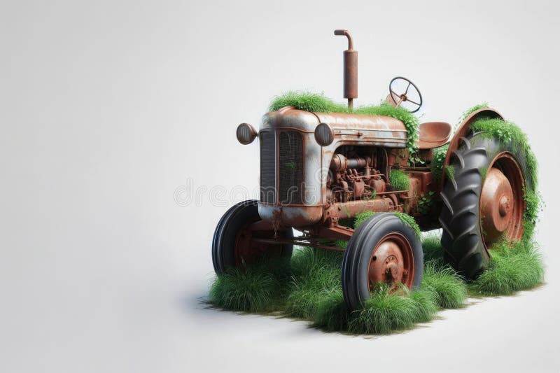 An Abandoned, Rusty Tractor with Plants. Space for Text. Stock Image ...