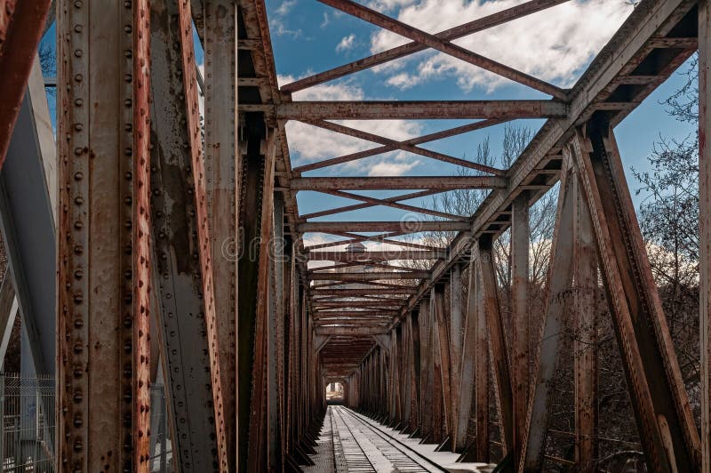 Abandoned Rusty Train Bridge Stock Photo - Image of design, water ...