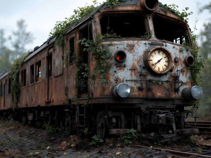 Abandoned Rusty Train Overtaken by Nature Stock Illustration ...