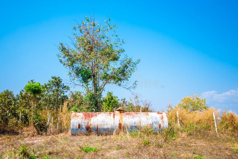 Abandoned Rusty Water Tank in Field Stock Photo - Image of long, detail ...