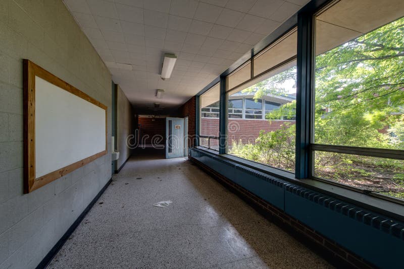 Abandoned School Hallway with Large Windows Stock Photo - Image of ...