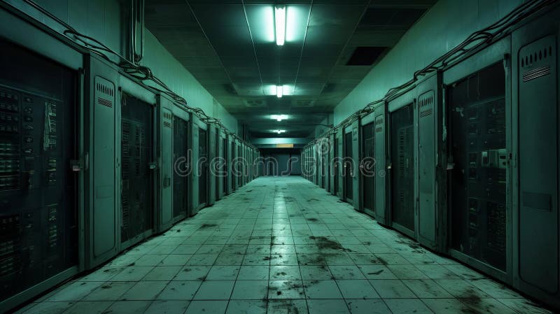 Abandoned Server Farm Hallway in Need of Renovation Stock Illustration ...