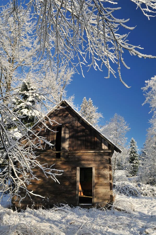 Abandoned Shack in Farmland with Winter Snow Stock Image - Image of ...