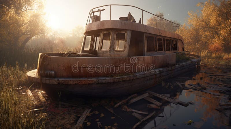 Abandoned Ship after Post-apocalyptic. Generative Ai Stock Illustration ...