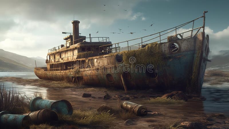 Abandoned Ship after Post-apocalyptic. Generative Ai Stock Illustration ...
