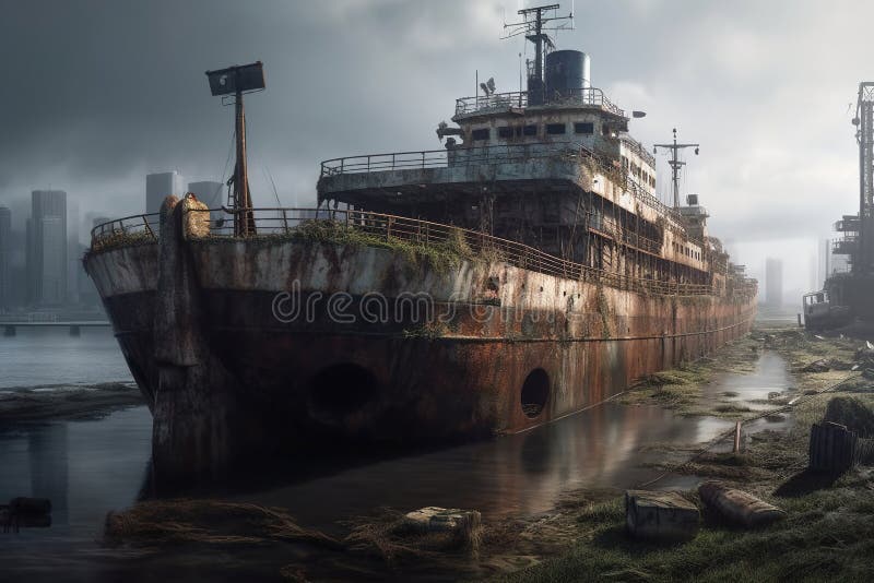 Abandoned Ship after Post-apocalyptic. Generative Ai Stock Illustration ...