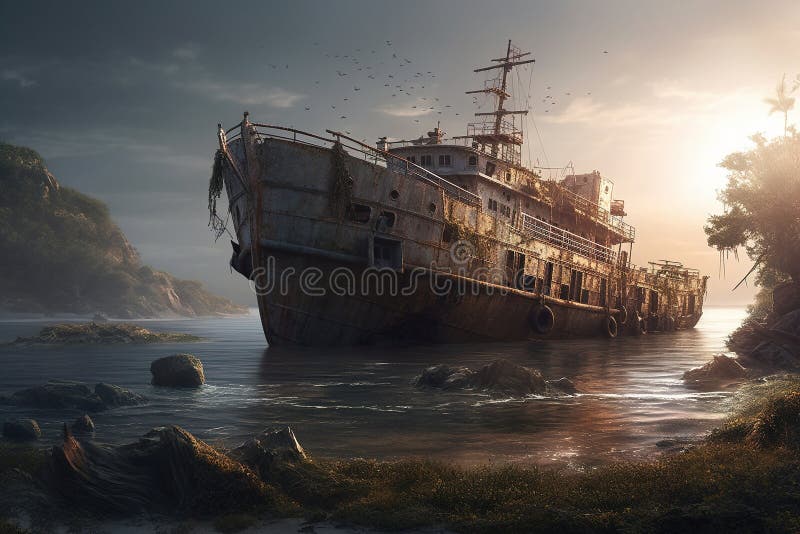 Abandoned Ship after Post-apocalyptic. Generative Ai Stock Illustration ...
